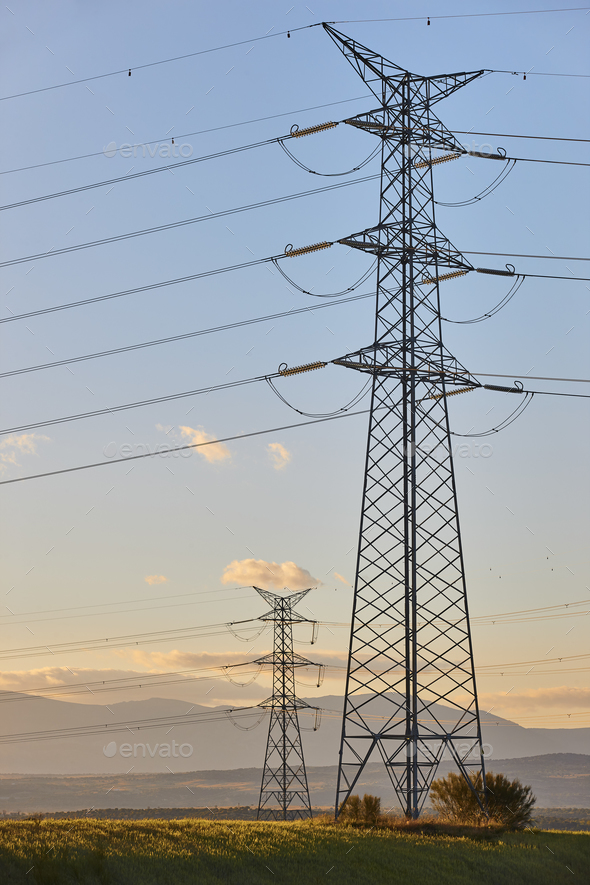 Power lines. Energy industry. Industrial electricity distribution ...