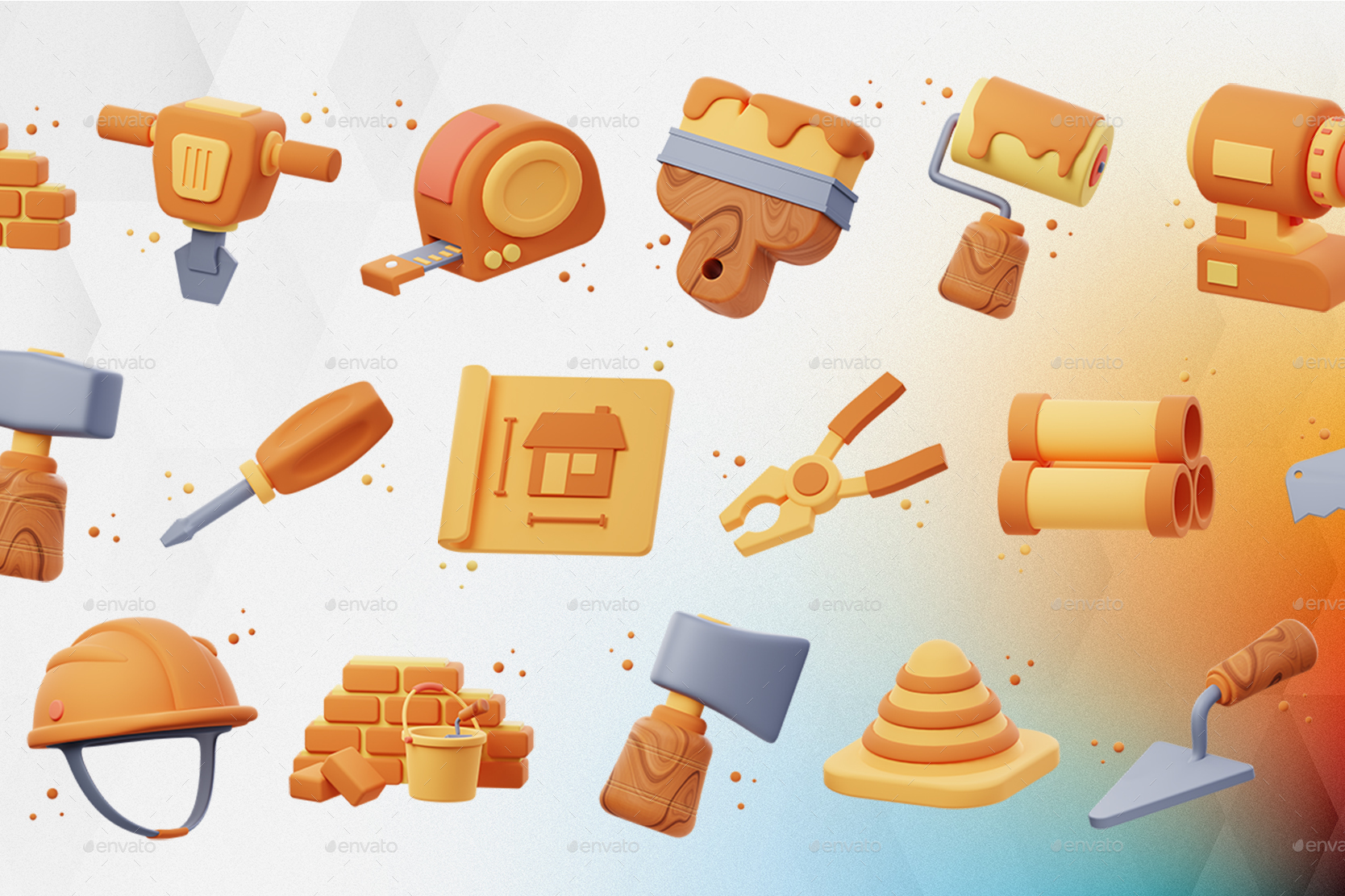 Construction Tools 3D Icon Pack, Icons | GraphicRiver
