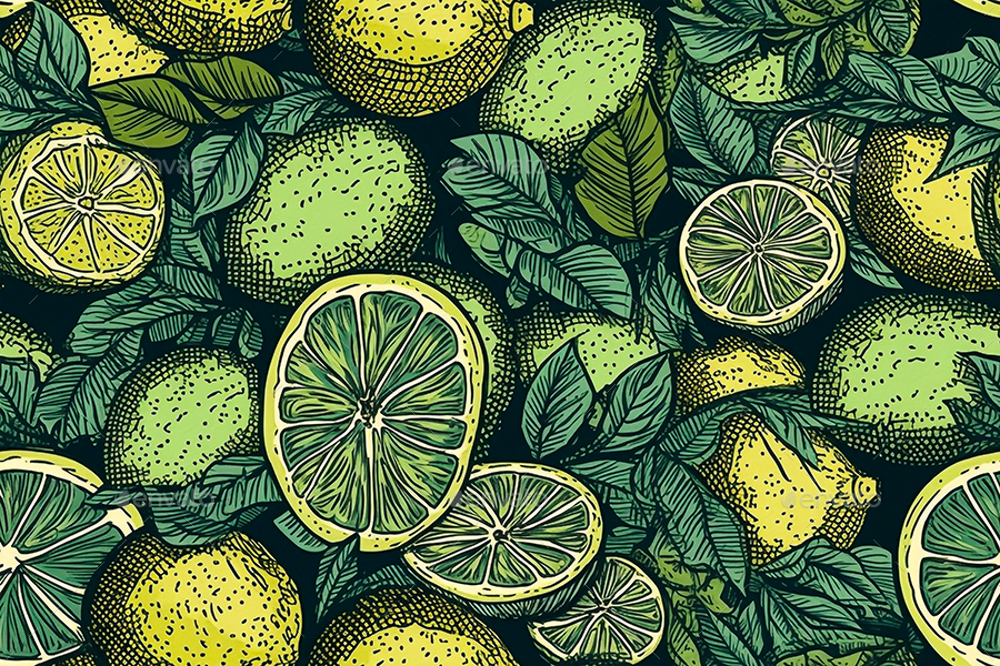 Hand-Drawn Lime Seamless Patterns, Graphics | GraphicRiver