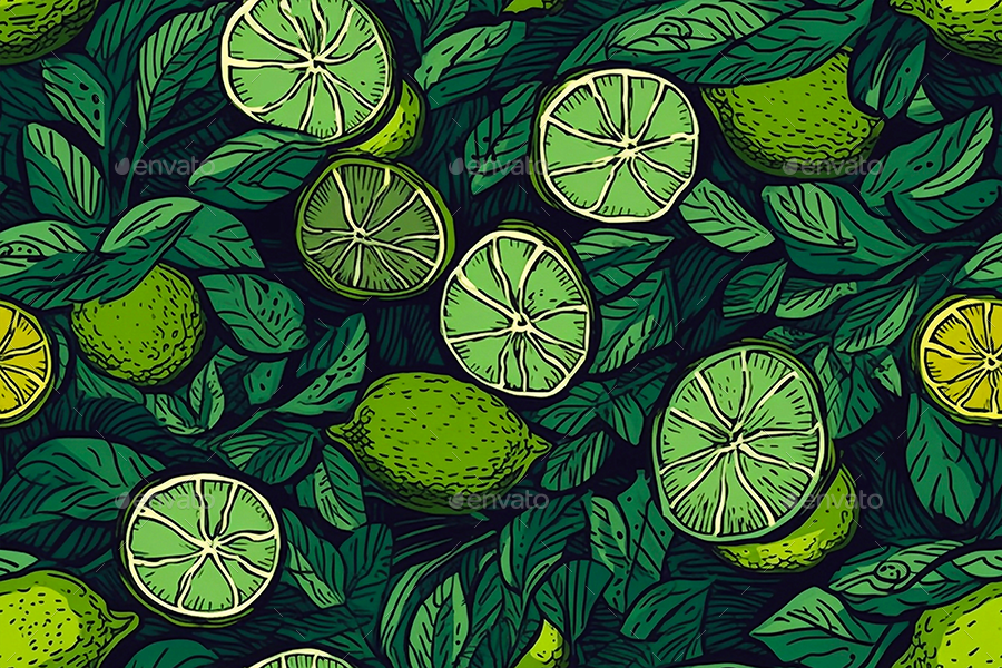 Hand-Drawn Lime Seamless Patterns, Graphics | GraphicRiver