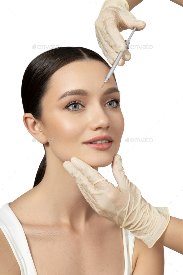 PNG, Girl getting botox injection, isolated on white background Stock ...
