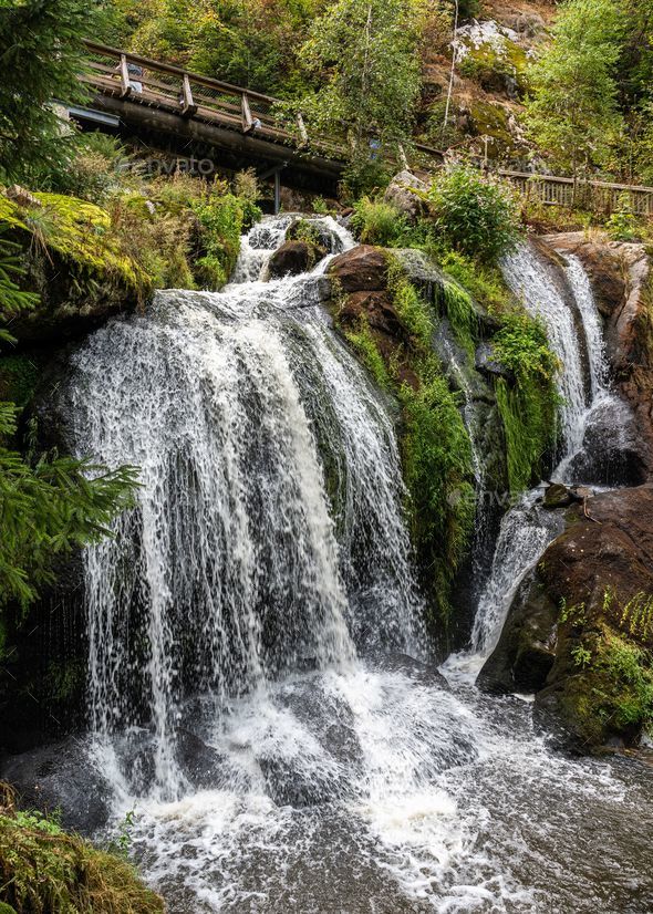 View of Triberg Waterfalls, the highest waterfalls in Germany, Black ...