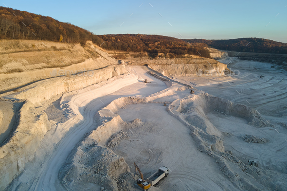Aerial view of open pit mine of sandstone materials for construction ...