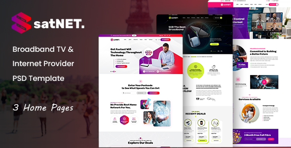 Satnet - Broadband TV & Internet Provider PSD Template by thimshop