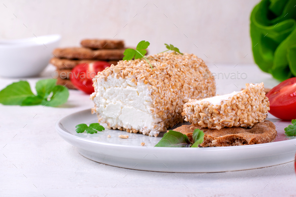 Caboc, Scottish soft cheese made of fat milk, in oat grains Stock Photo ...