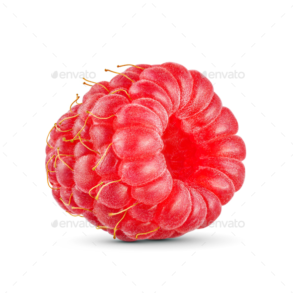 One raspberry without leaf isolated on white background. Full depth of ...