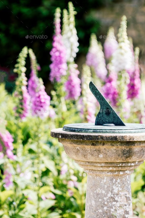 Vibrant outdoor scene featuring a metal stand with a sundial placed in ...