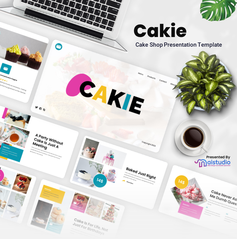 Cakie - Cake & Cookies Shop Google Slides Template, Presentation Templates