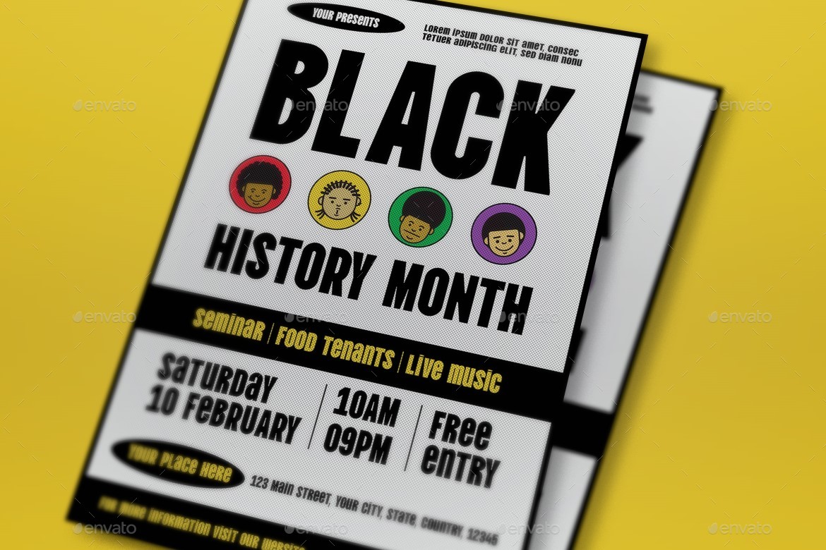Beige Flat Design Black History Month Flyer Set, Print Templates ...