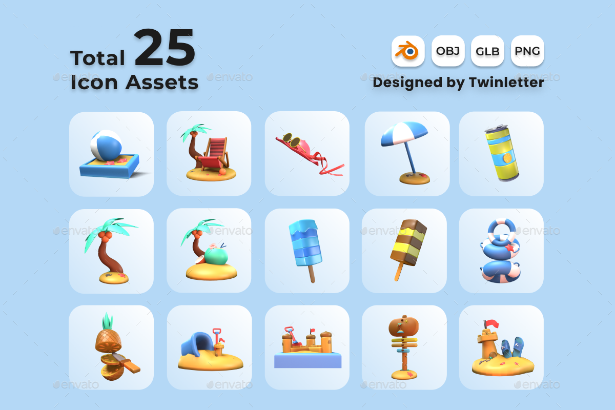 Summer 3D Icon Pack Vol 2 by twinletter | GraphicRiver