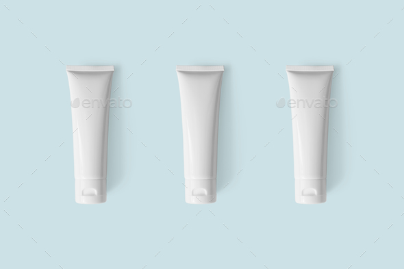 Mockup white plastic tubes for cosmetic product, top view Stock Photo ...