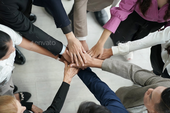 Teamwork and unity. Hands join together as unity’s team Stock Photo by ...