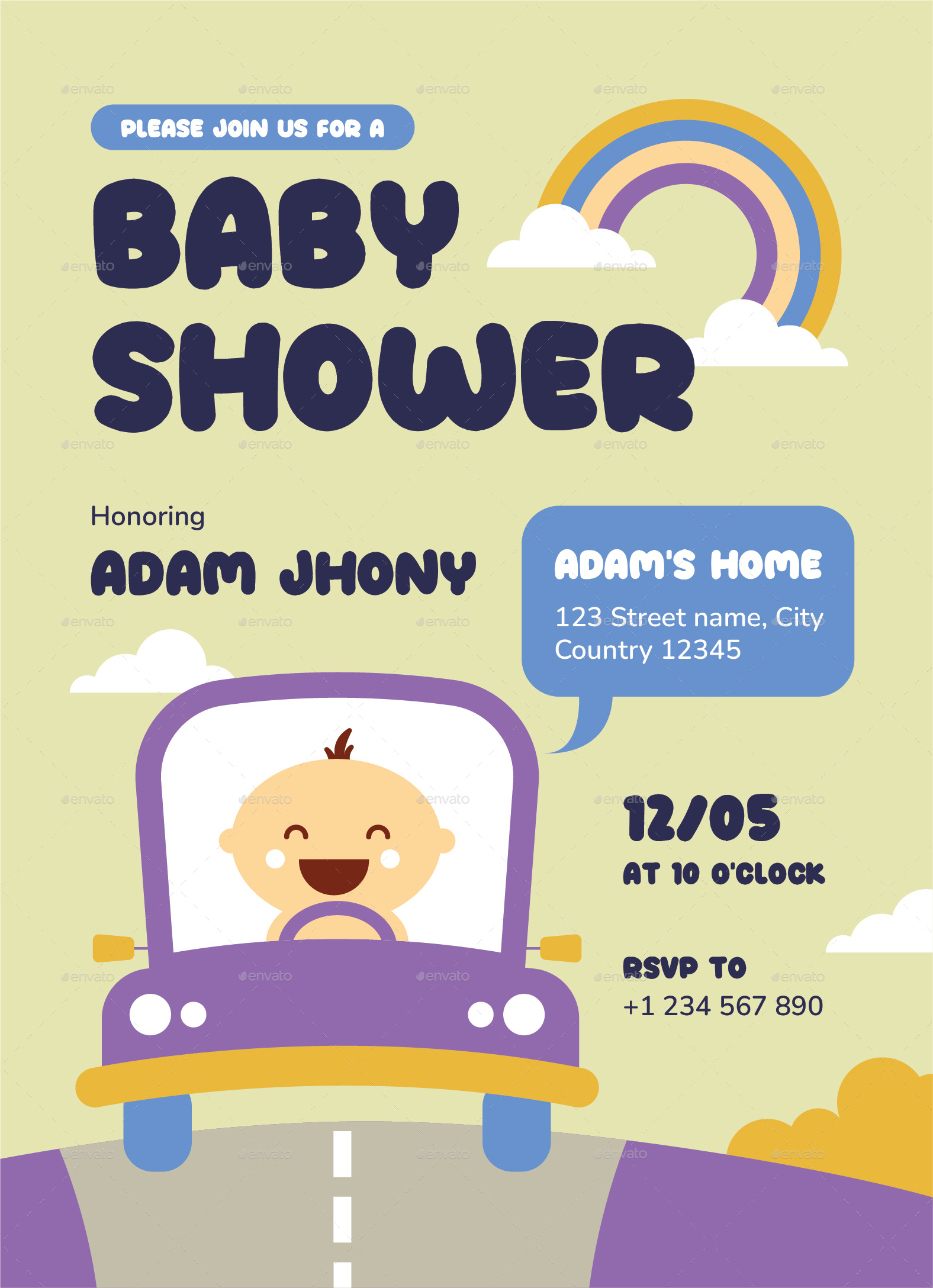 Cute Baby Shower Invitation, Print Templates | GraphicRiver