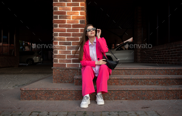 Woman in pink suit. business style. trend Stock Photo by sweet_elenia