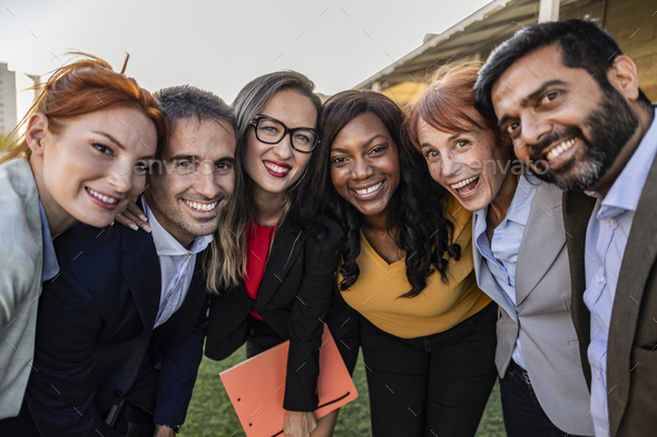 Happy excited diverse business team, mixed race employees Stock Photo ...