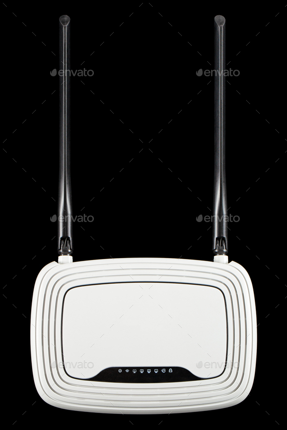 WI-FI wireless router, wireless data technology, isolated on black ...