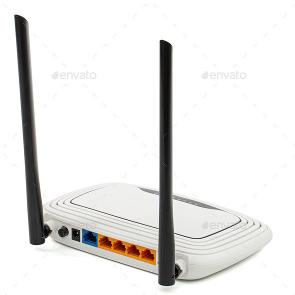 RJ45 connectors of wireless router, isolated on white background Stock ...