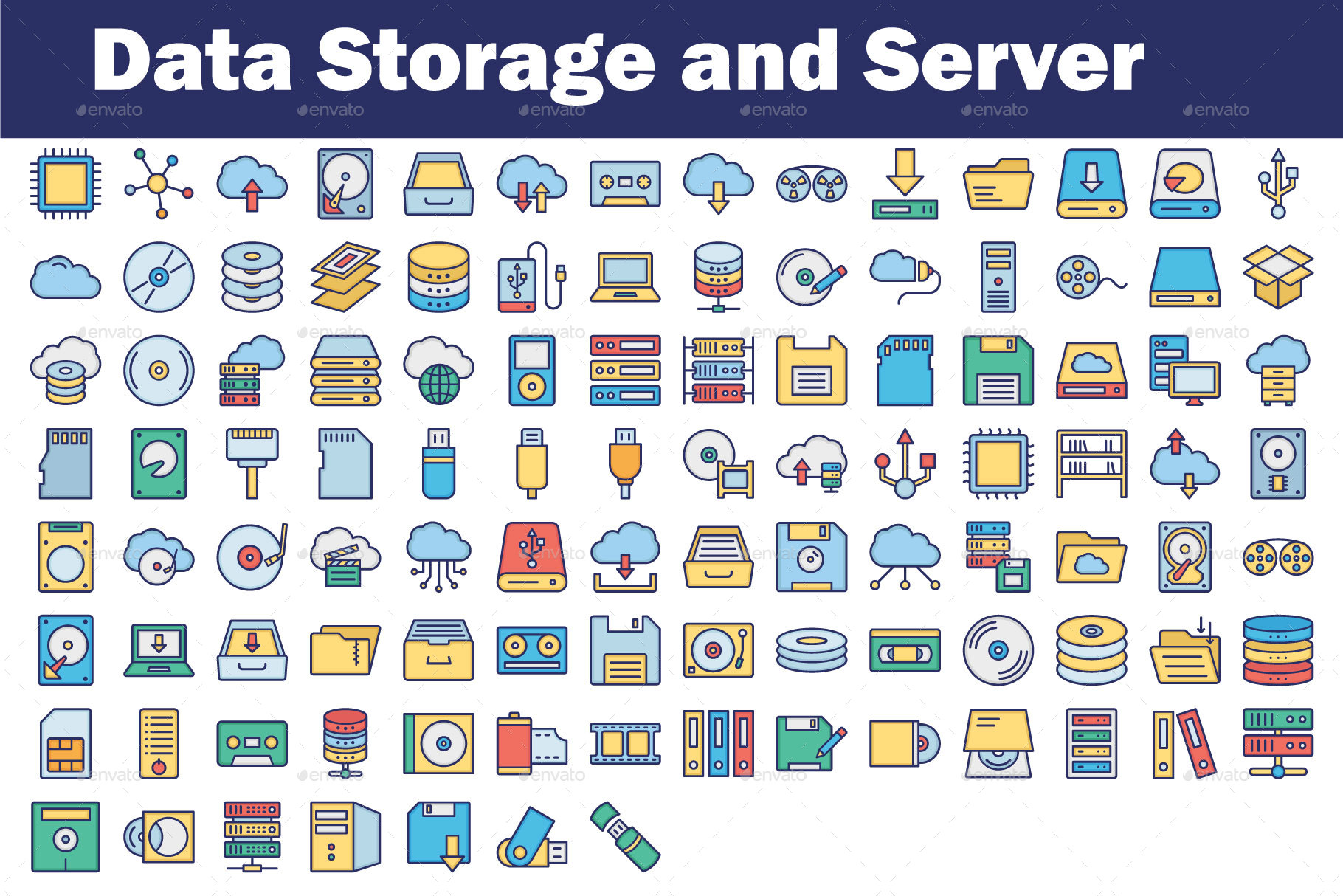 Data Storage and Server Vector Icon Pack, Icons | GraphicRiver