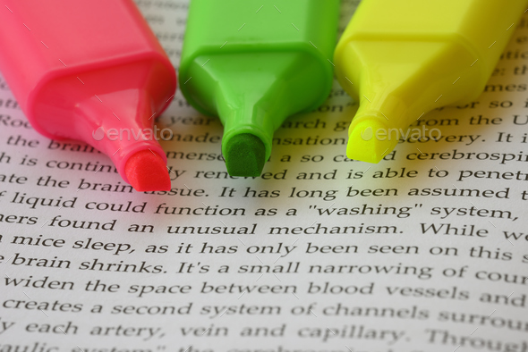 highlighters for efficient highlighting technique to study. Stock Photo ...