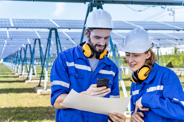 Electrical engineers are examining the working conditions of many solar ...