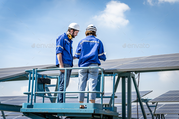 Electrical engineers are examining the working conditions of many solar ...