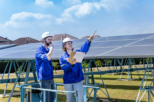 Electrical engineers are examining the working conditions of many solar ...