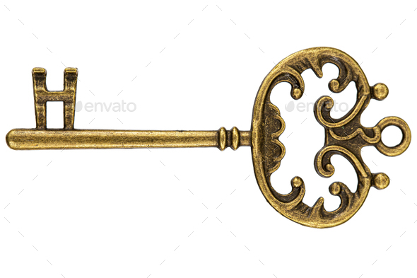 Bronze key, decorative element for design, isolated on white background ...