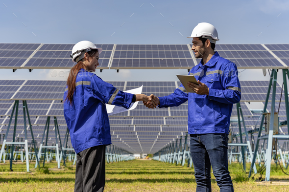 Electrical engineers are examining the working conditions of many solar ...