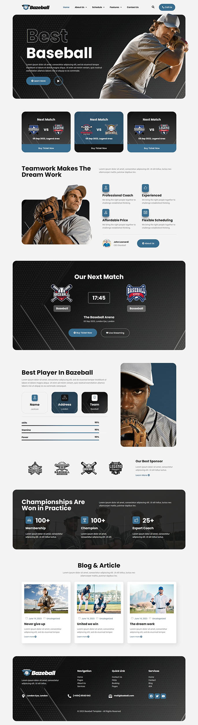 Bazeball - Sports Team Elementor Template Kit by Kitpro | ThemeForest