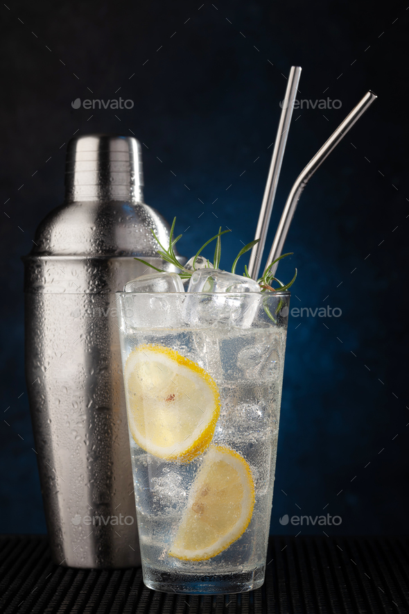Cocktail shaker and gin tonic cocktail Stock Photo by karandaev | PhotoDune