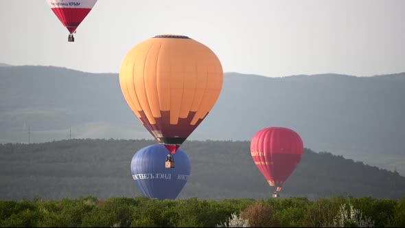 Beautiful Rocky Landscape of Crimea with Colorful Hotair Balloons ...