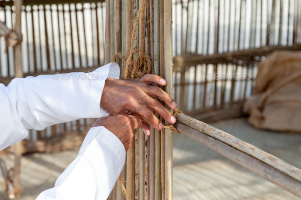 Man is building traditional sun shade, hands in frame Stock Photo by ...