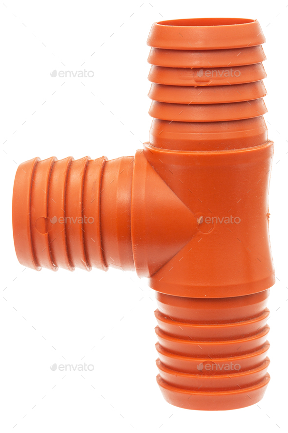 Tee made of plastic for the installation of water pipes, isolated on ...