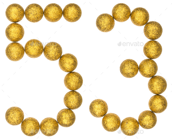 Numeral 53, fifty three, from decorative balls, isolated on white ...