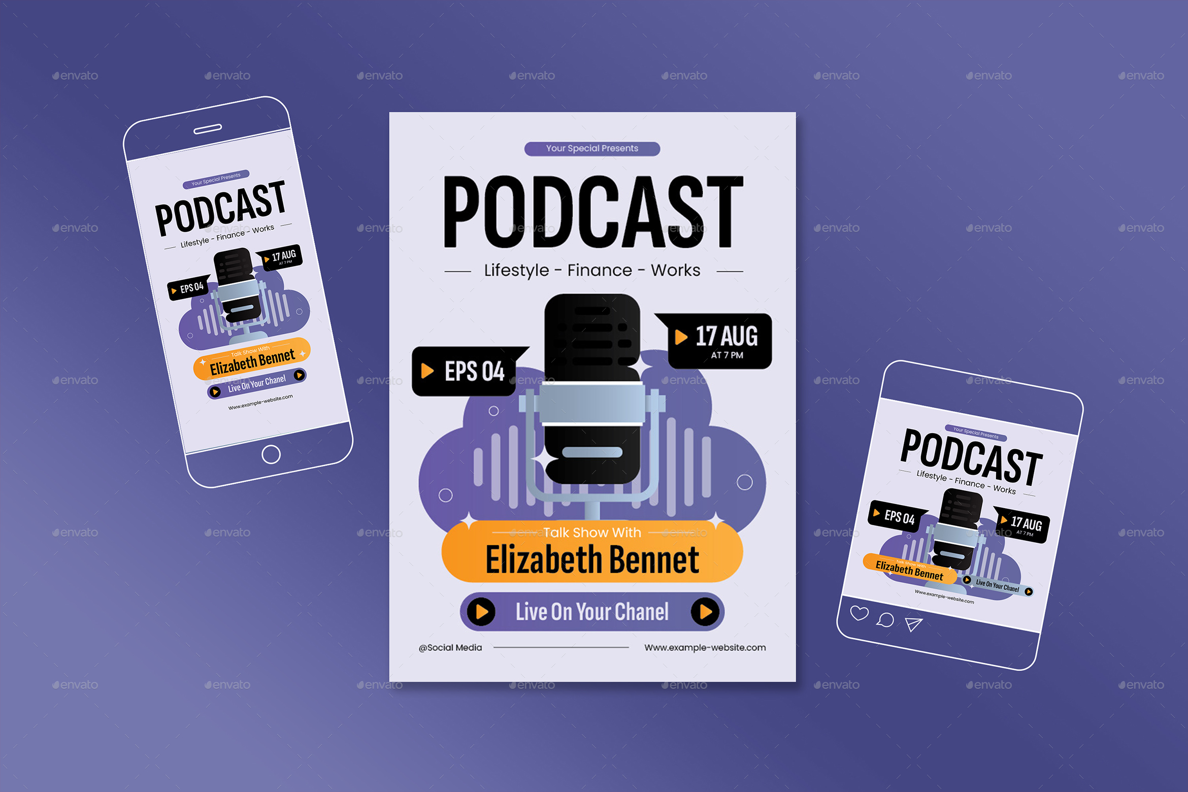 Gradient Podcast Live Flyer Set by artboxstd | GraphicRiver