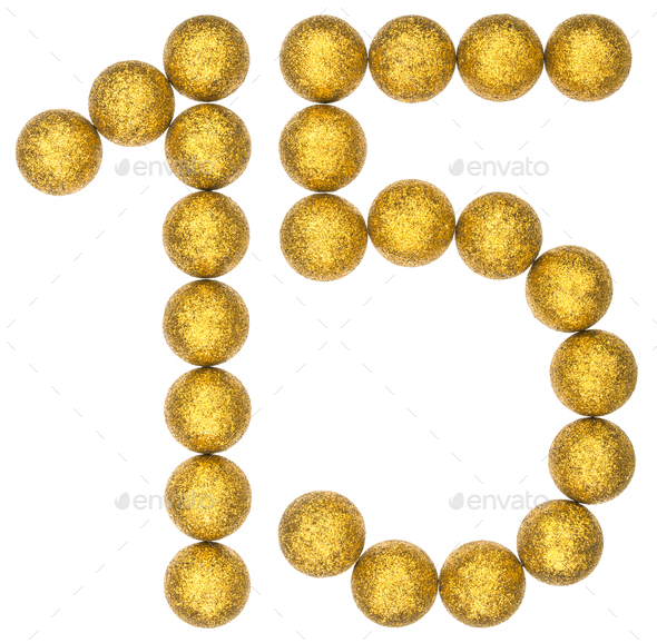 Numeral 15, fifteen, from decorative balls, isolated on white ...