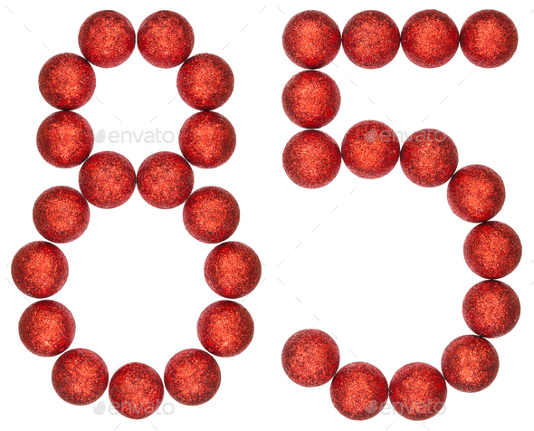 Numeral 85, eighty five, from decorative balls, isolated on white ...