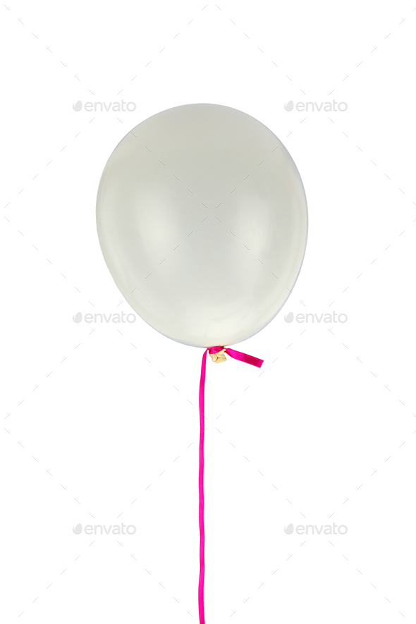 White balloon and ribbon flying isolated on white background, Stock ...
