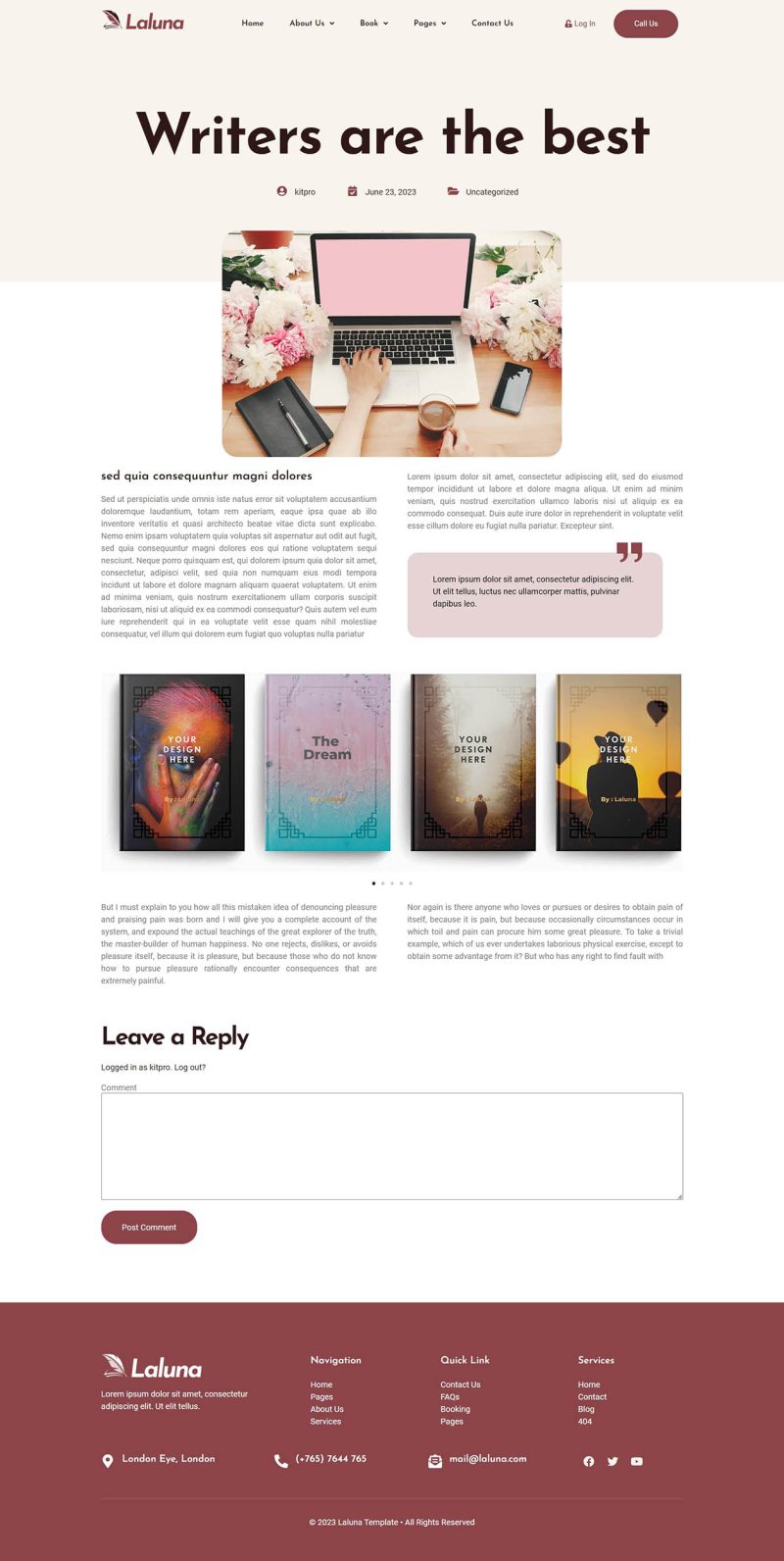 Laluna - Book Author & Writer Elementor Template Kit by Kitpro | ThemeForest
