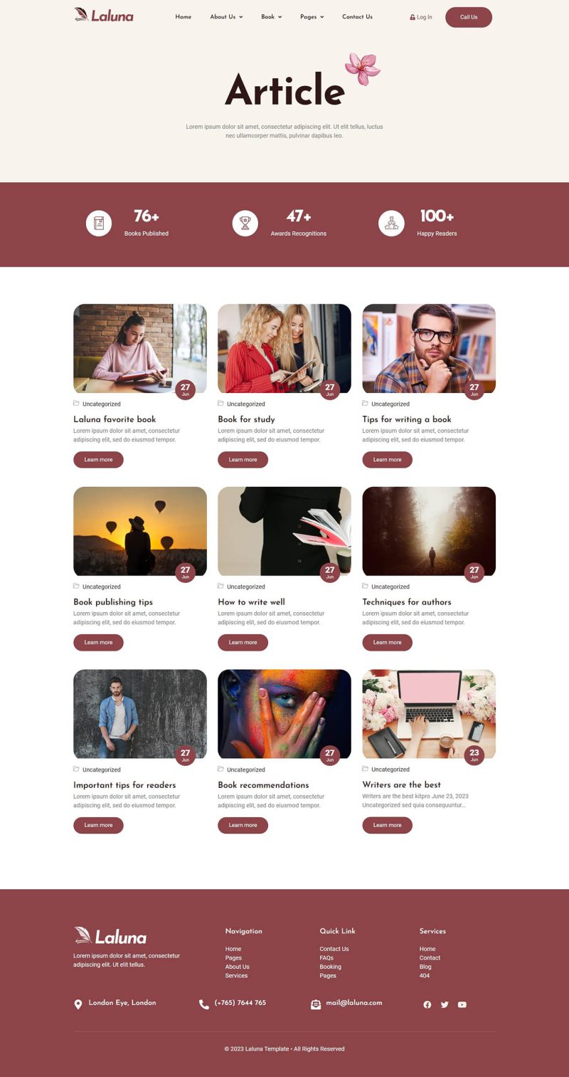 Laluna - Book Author & Writer Elementor Template Kit by Kitpro | ThemeForest