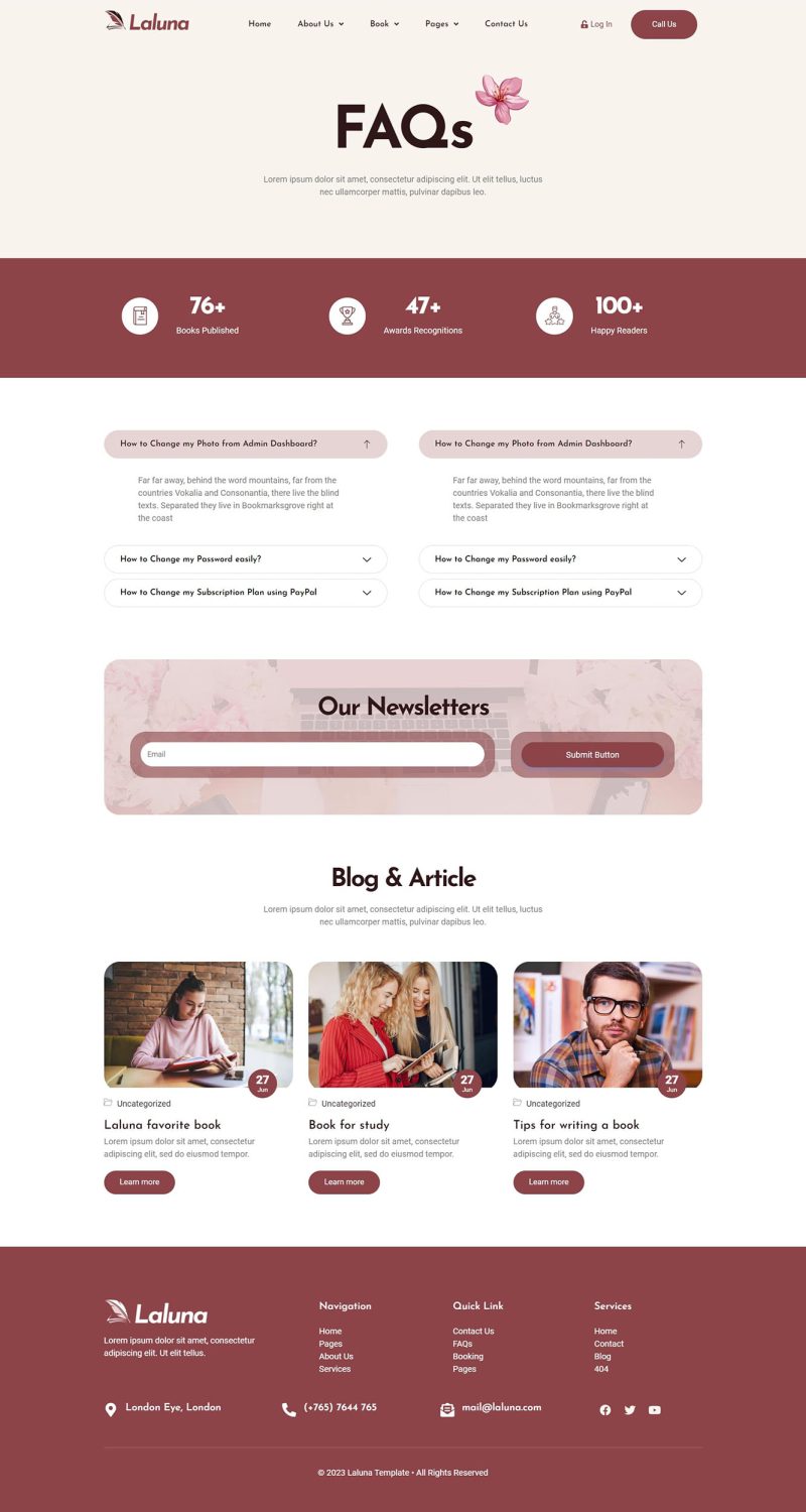 Laluna - Book Author & Writer Elementor Template Kit by Kitpro | ThemeForest