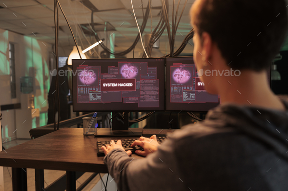 Hacker breaking into computer system, hacking bank account Stock Photo ...