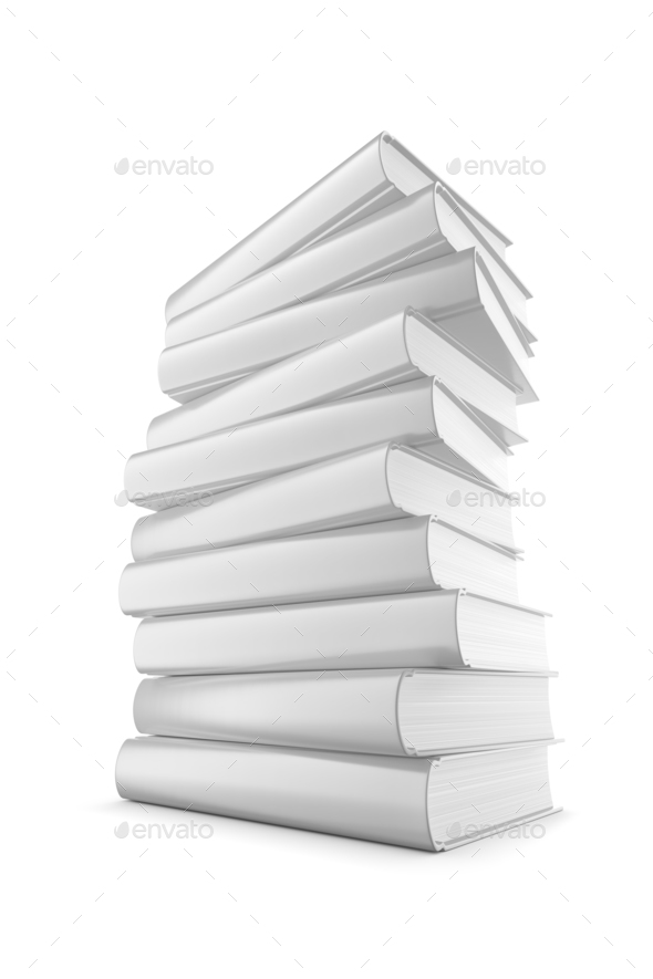 Stack of blank gray books isolated on white background. 3D rendering ...