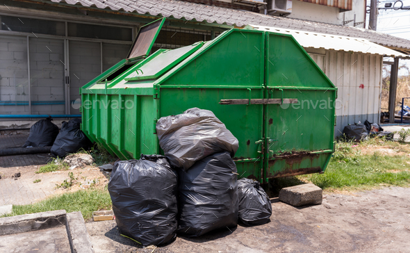 Dumpsters being full Overflowing garbage bins with household waste ...