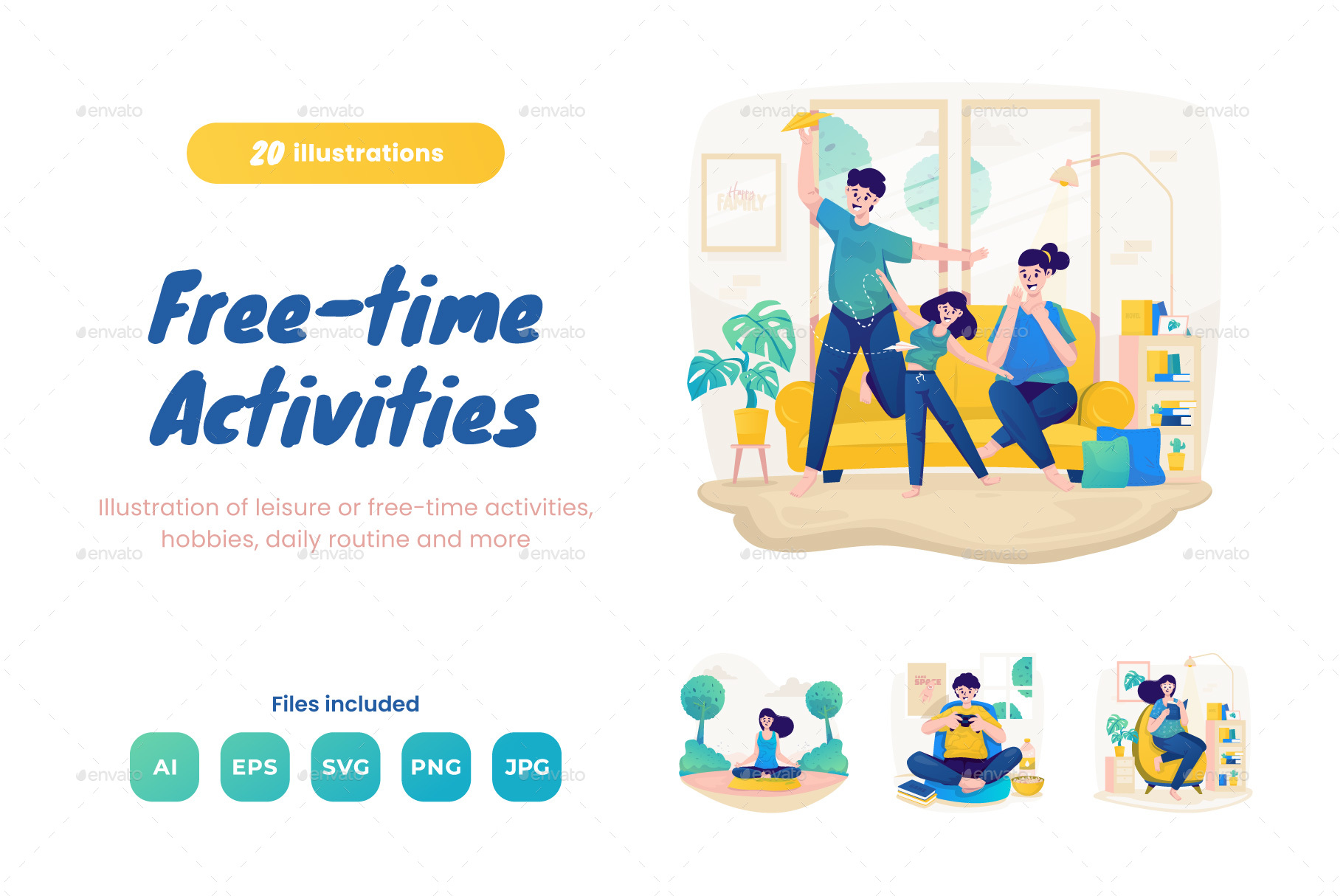 Free-time Activities Vector Illustrations, Vectors | GraphicRiver