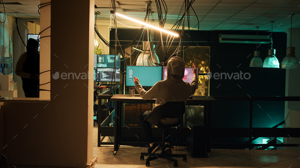 Successful hacker celebrating phishing achievement on pc Stock Photo by ...