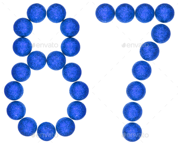 Numeral 87, eighty seven, from decorative balls, isolated on white ...