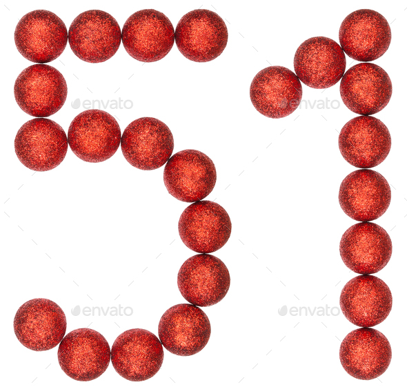 Numeral 51, fifty one, from decorative balls, isolated on white ...