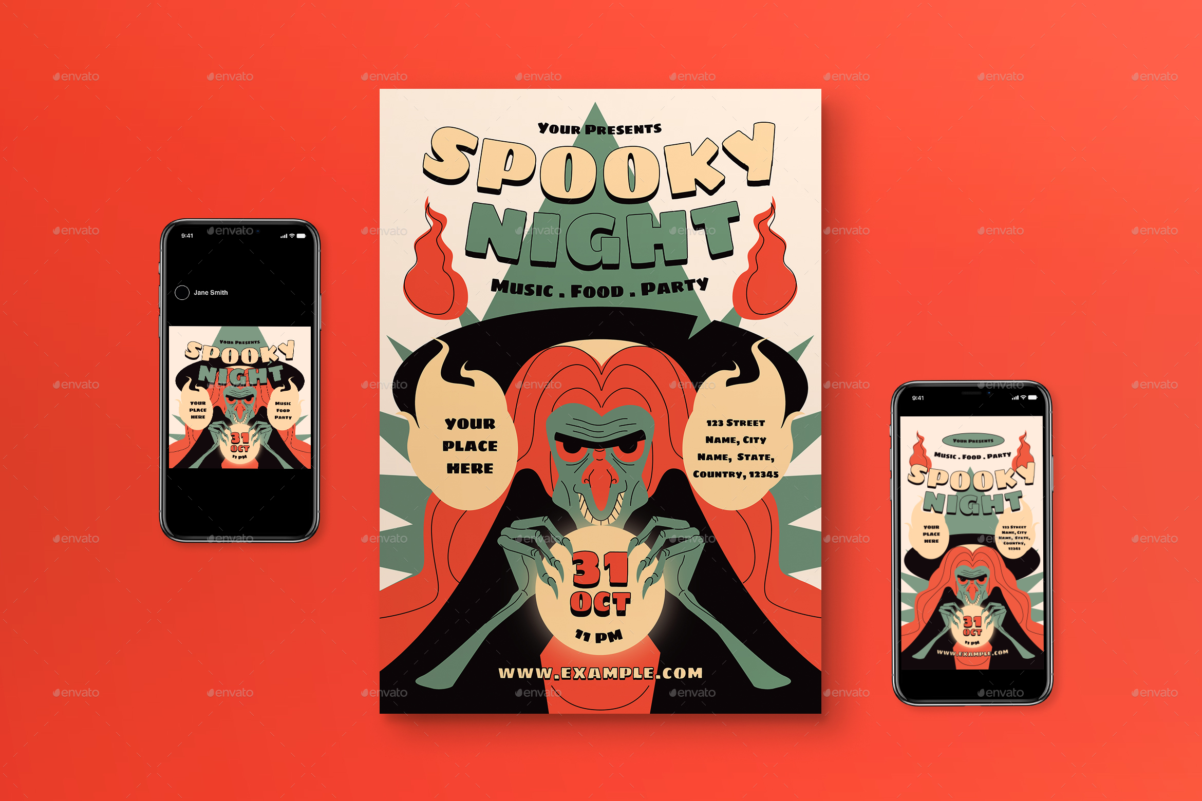Beige Cartoon Spooky Night Flyer Set, Print Templates | GraphicRiver