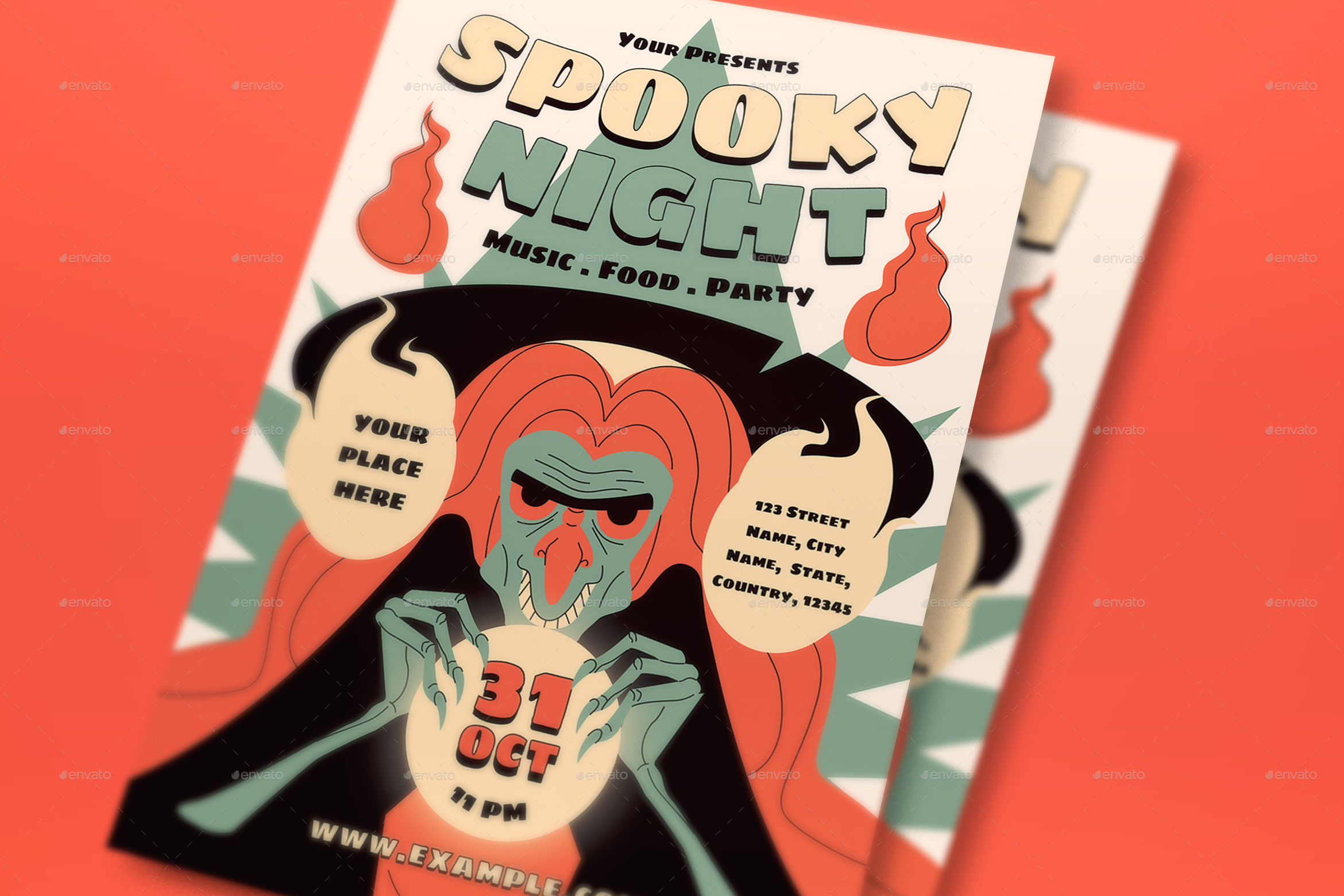 Beige Cartoon Spooky Night Flyer Set, Print Templates | GraphicRiver